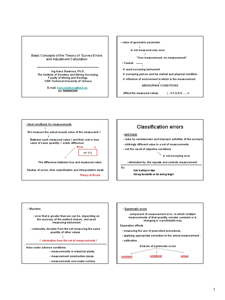 Basic Concepts Of The Theory Of Survey Error And Adjustment Calculation Pdf Errors And
