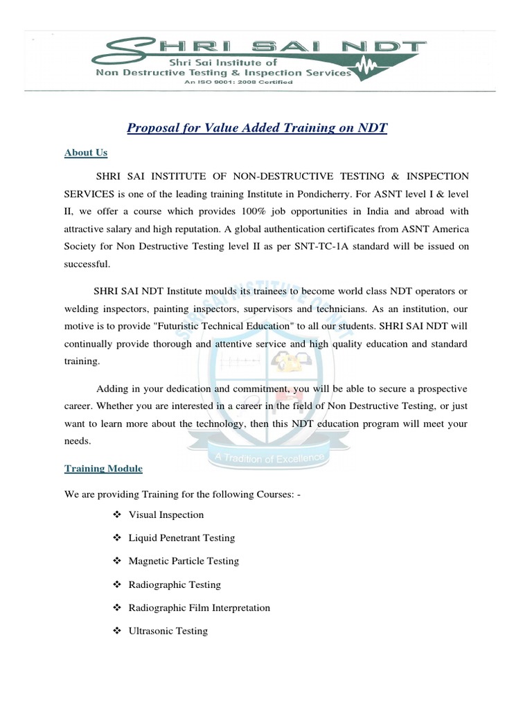 Shri Sai NDT Value Added Training Proposal | PDF | Nondestructive Testing