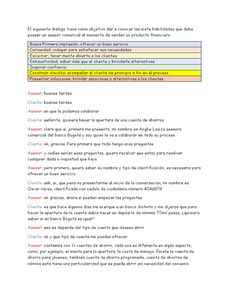 Dialogo | PDF | Bancos | Cliente
