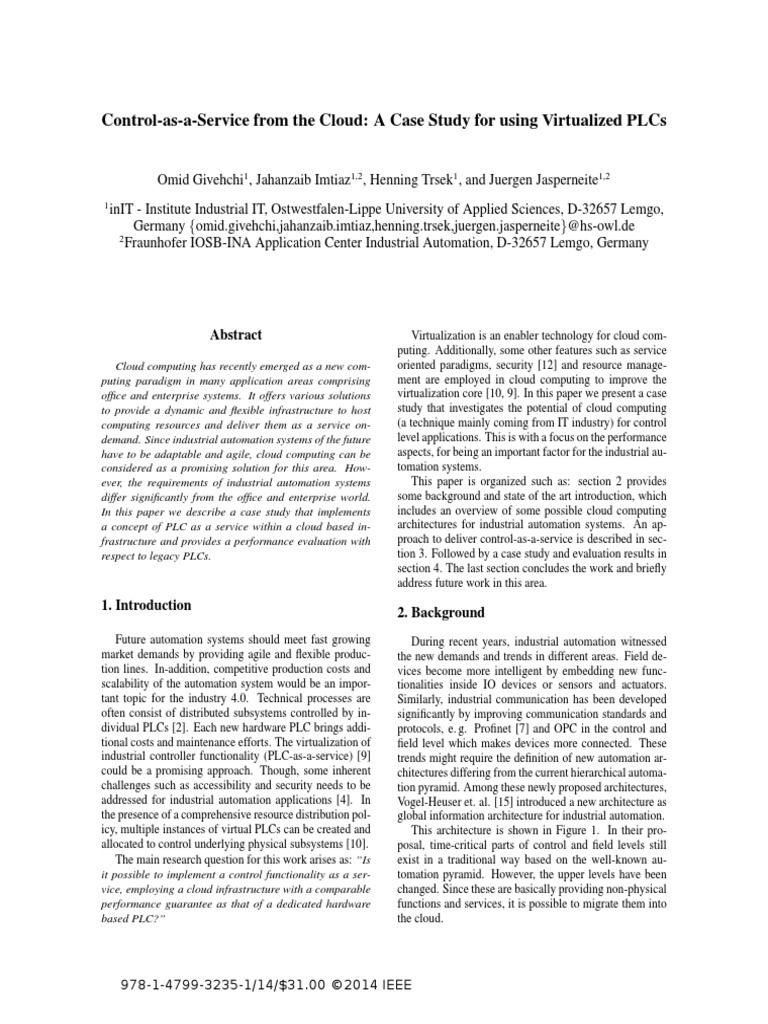 2014 - Control As A Service From The Cloud A Case Study For Using ...