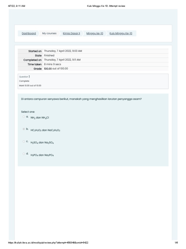 Kuis Kimia Dasar II Minggu 10 | PDF