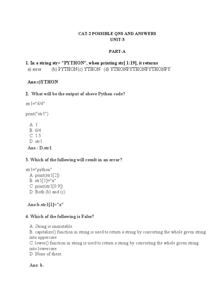 Cat 2 QN Bank | PDF | Parameter (Computer Programming) | String (Computer Science)
