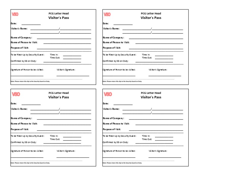 Visitor Pass Template for Security Use | PDF