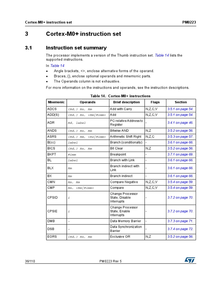 3 Cortex M0 Instruction Set Pdf Assembly Language Computer 0620