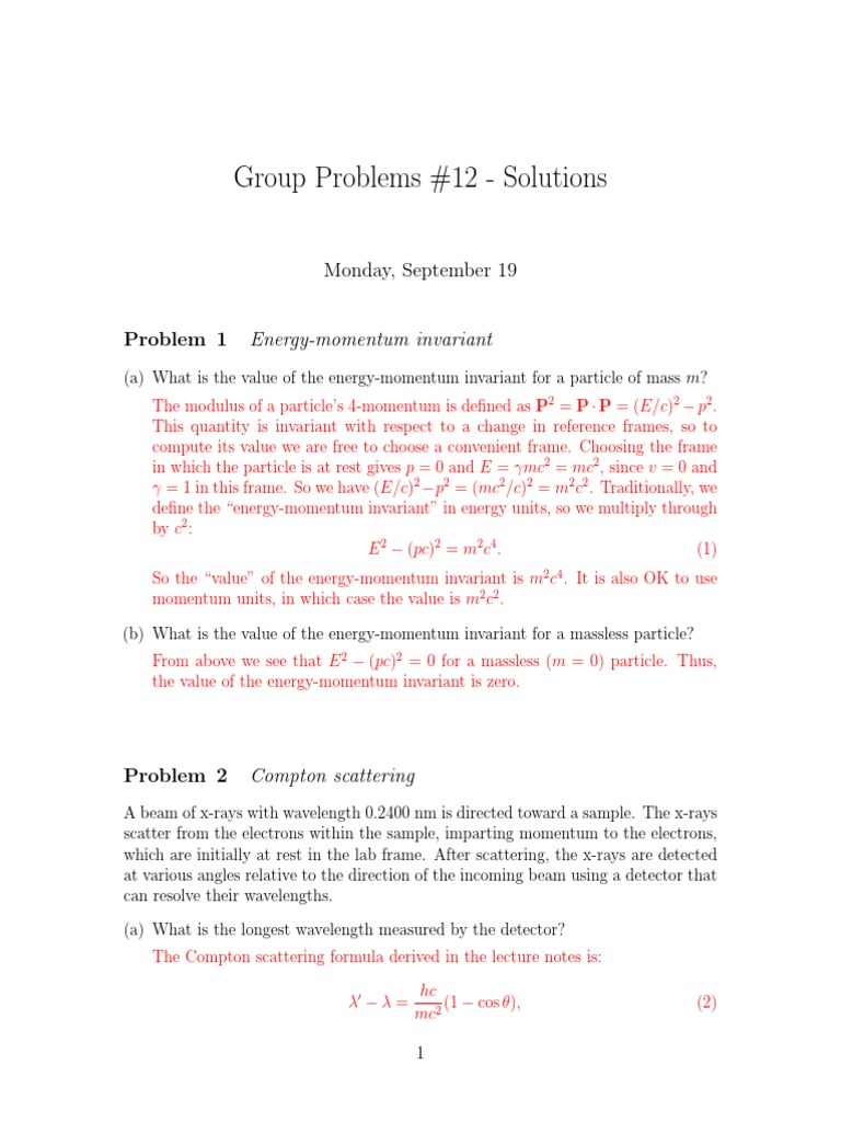 Group Problems #12 - Solutions: Monday, September 19 | PDF | Electronvolt | Nature