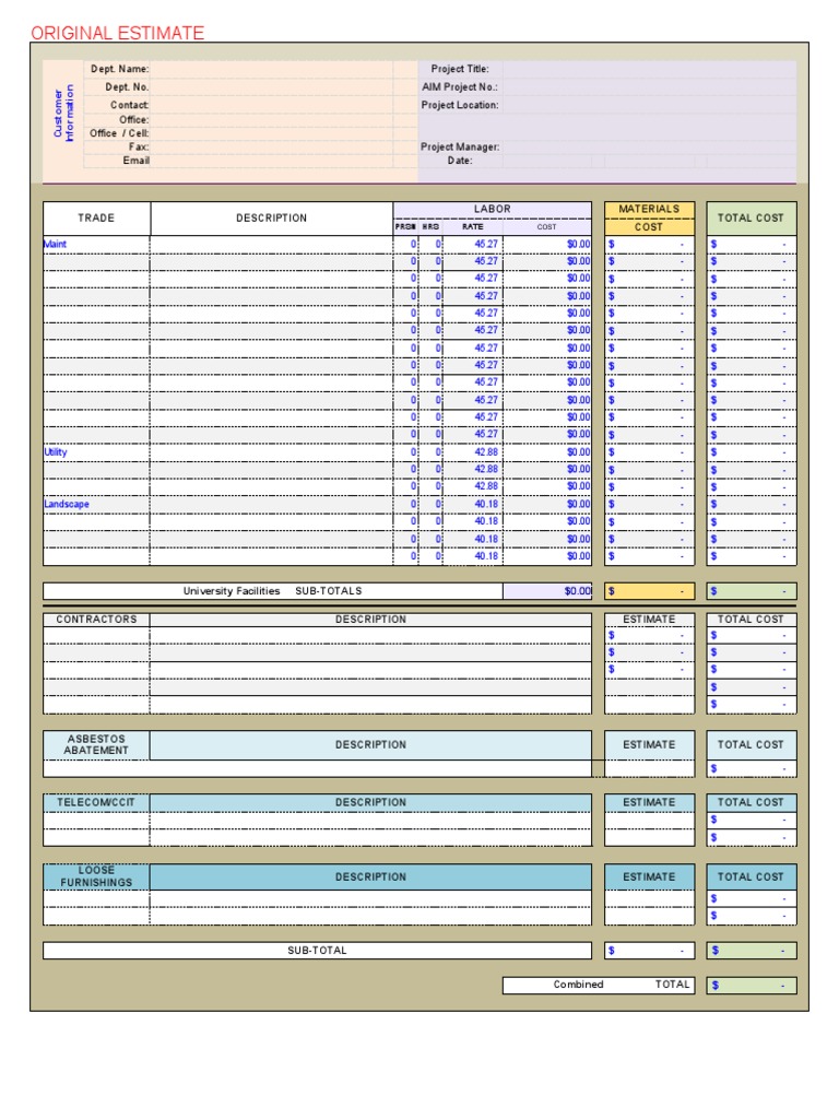 Project Cost Estimate Worksheet | PDF | Computing