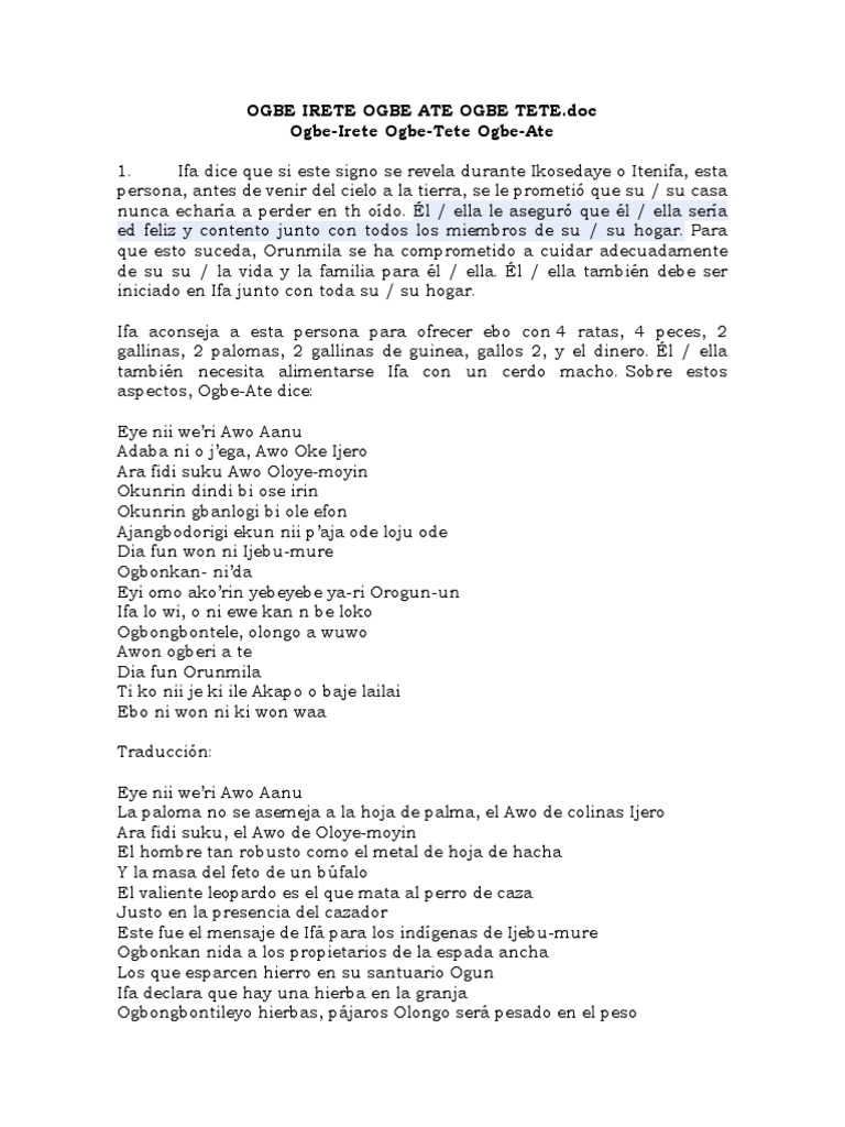 Significado y Consejos de Ogbe Ate | PDF | Estudios de idiomas extranjeros