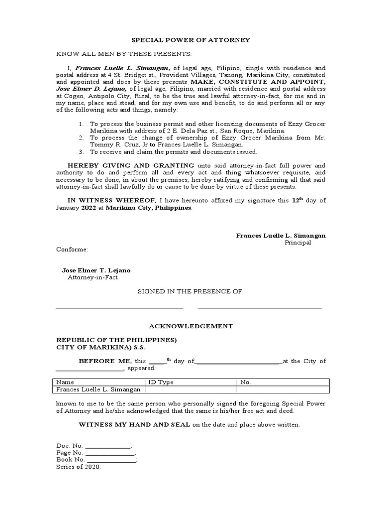 Free Editable Special Power of Attorney Template | PDF | Power Of ...