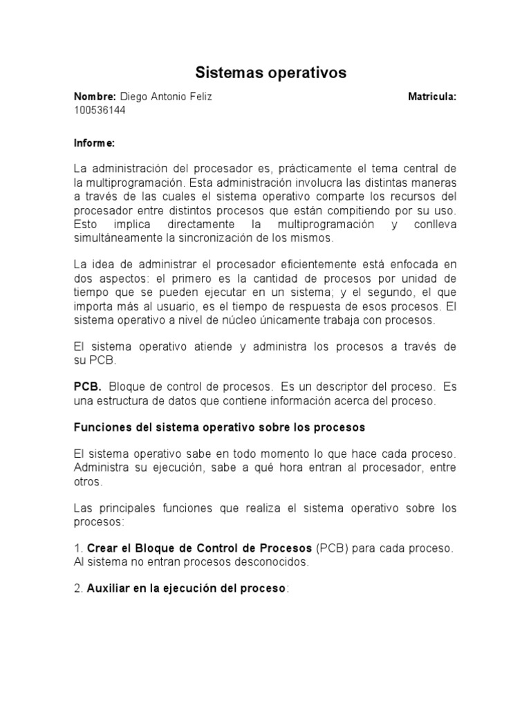 Sistemas Operativos, Informe 2.2 | PDF | Proceso (Computación ...