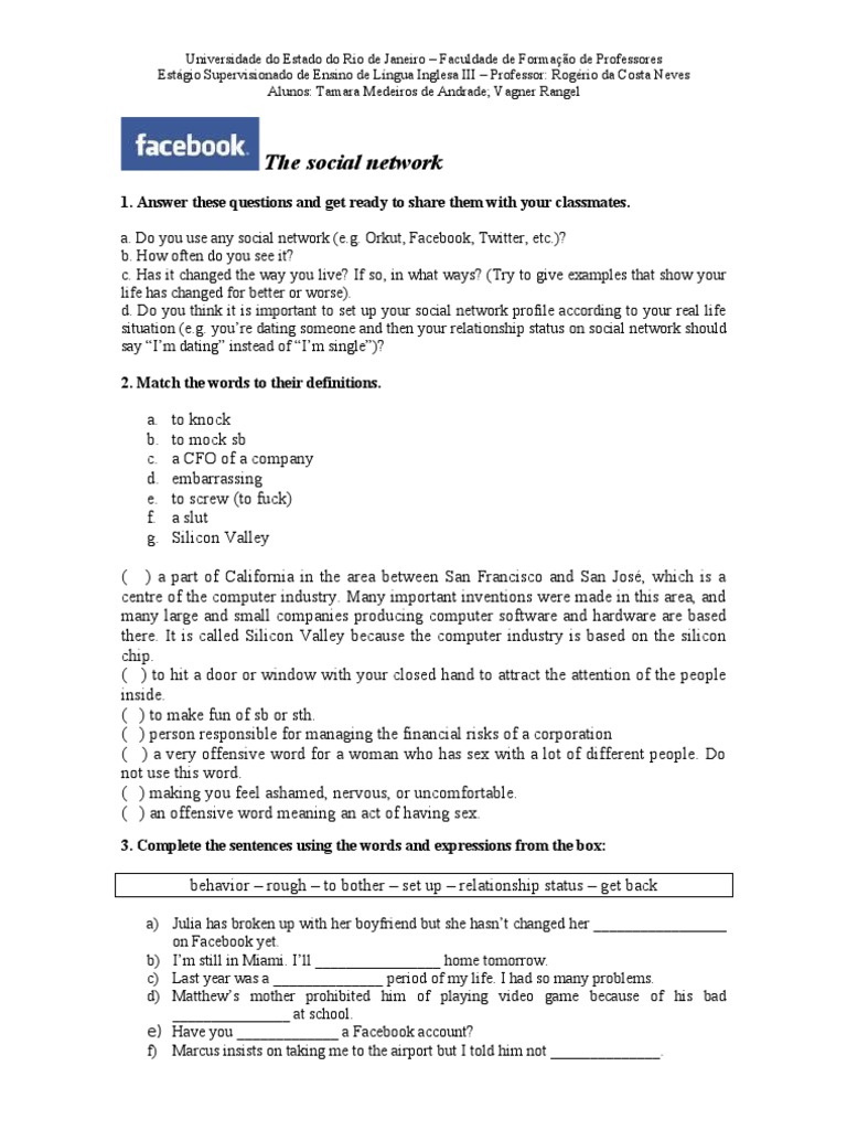 The Social Network: 1. Answer These Questions and Get Ready To Share ...