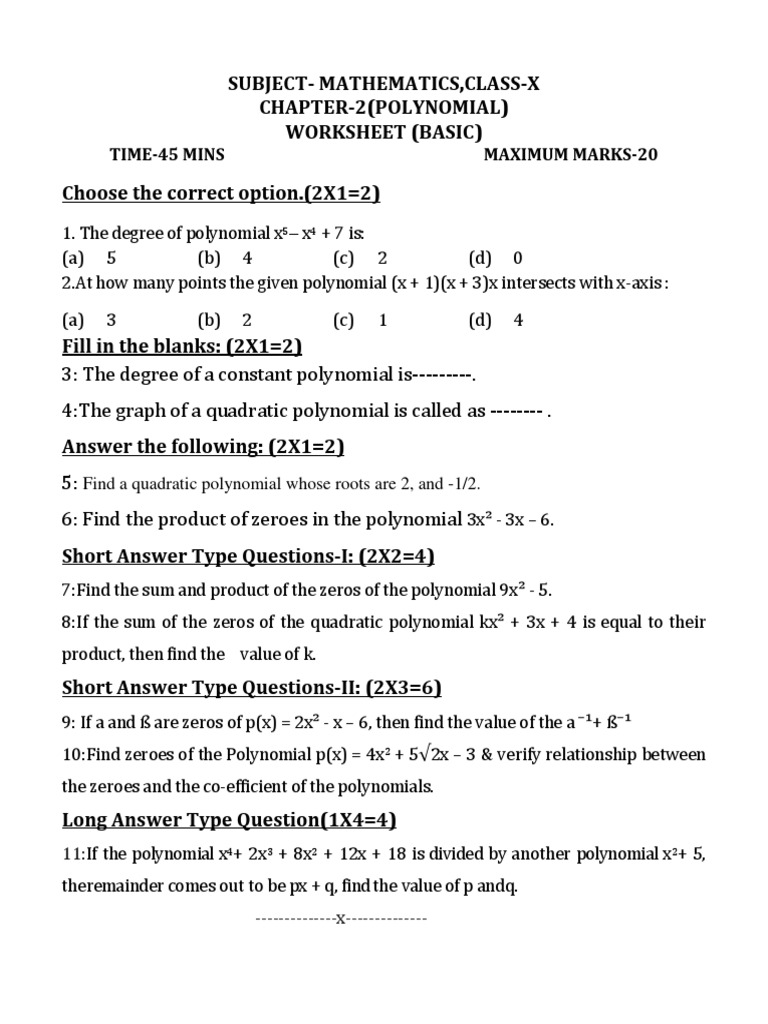Polynomial Worksheet | PDF