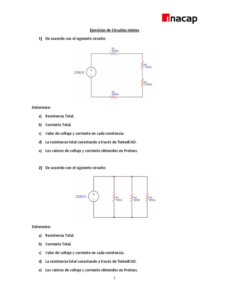 Ejercicios de Circuitos Mixtos TinkerCAD y Proteus | PDF