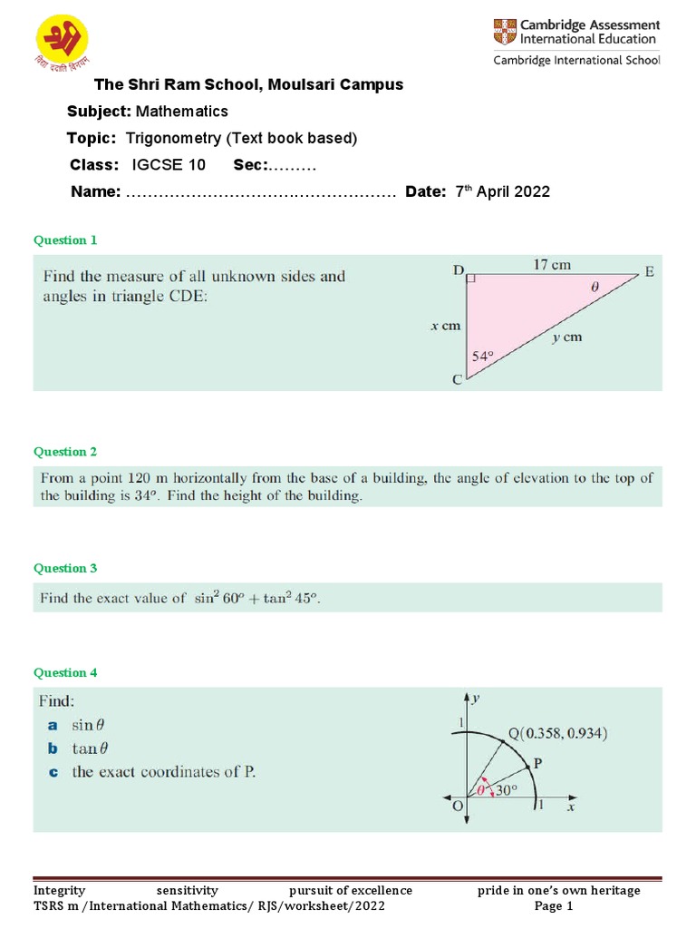 Trigo Worksheet | PDF