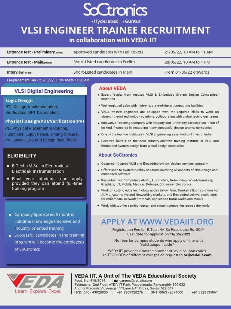 SoCtronics Engineer Trainees Recruitment - VLSI Poster | PDF | Embedded ...