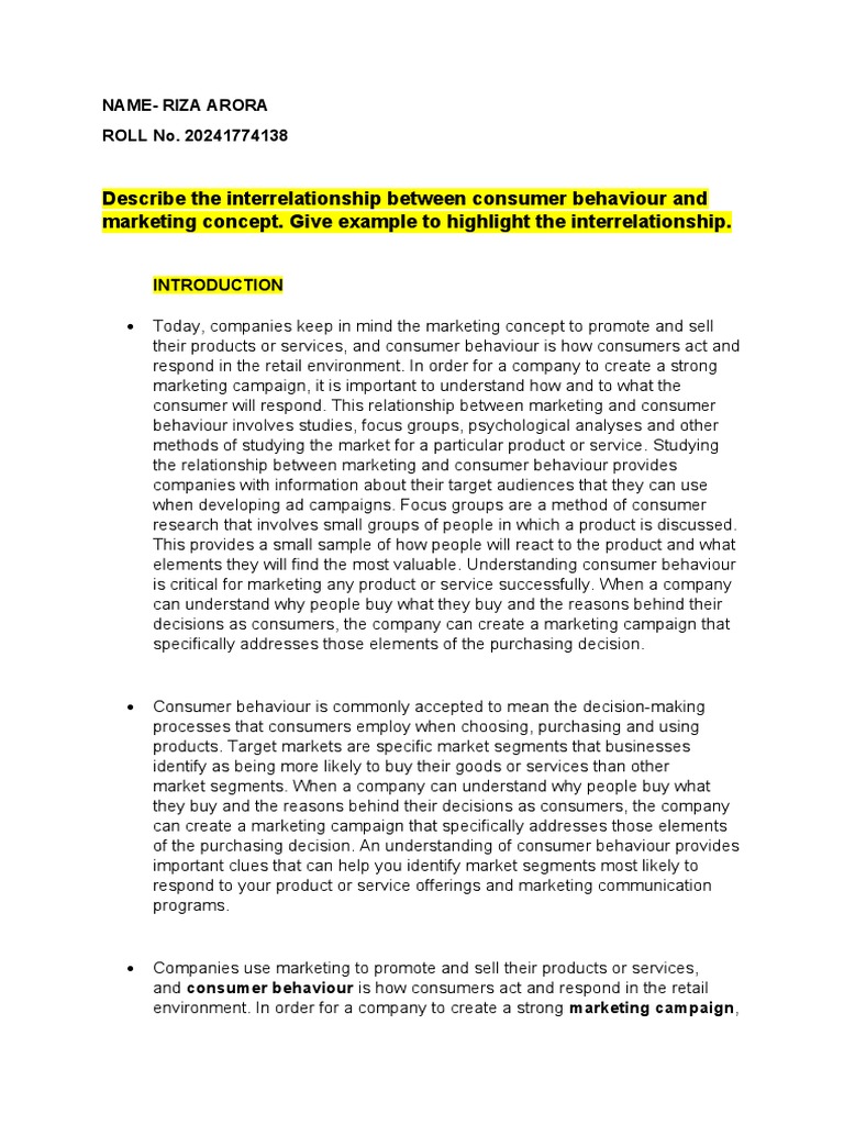 Describe The Interrelationship Between Consumer Behaviour and Marketing ...