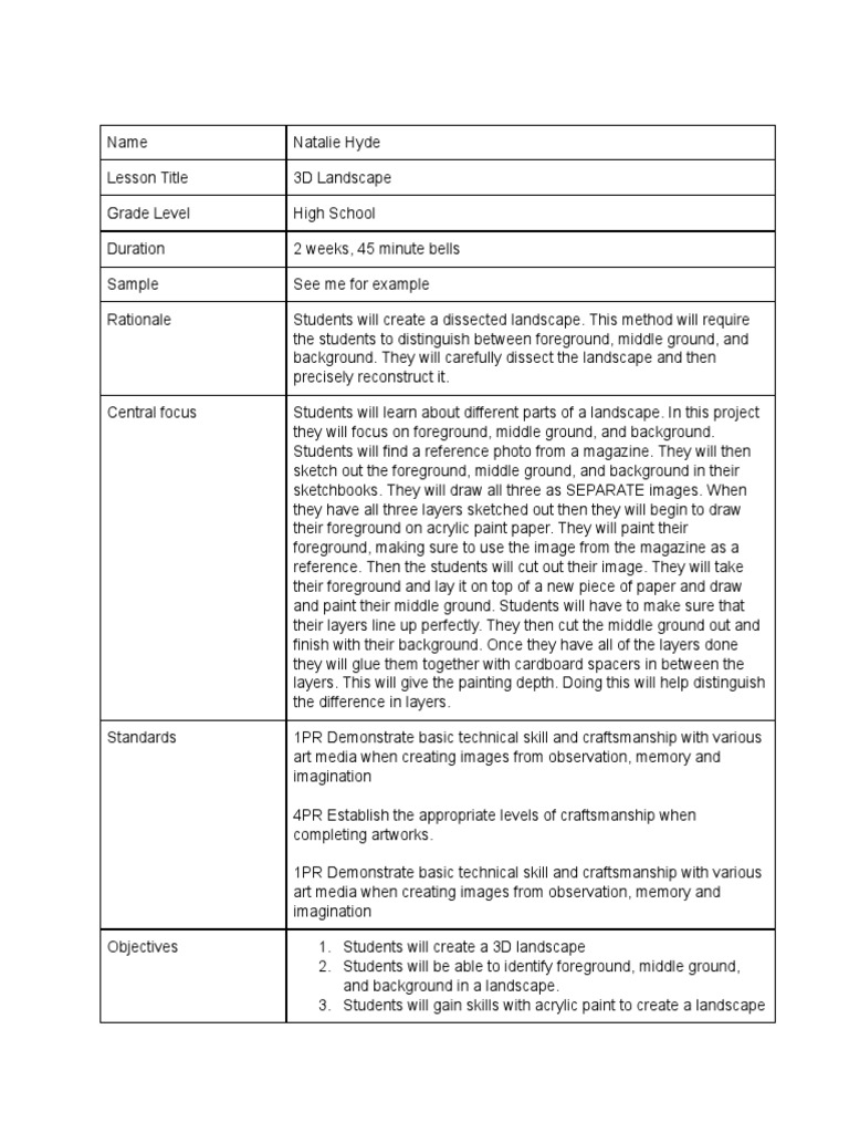 3d Landscape Lesson Plan | PDF | Paintings