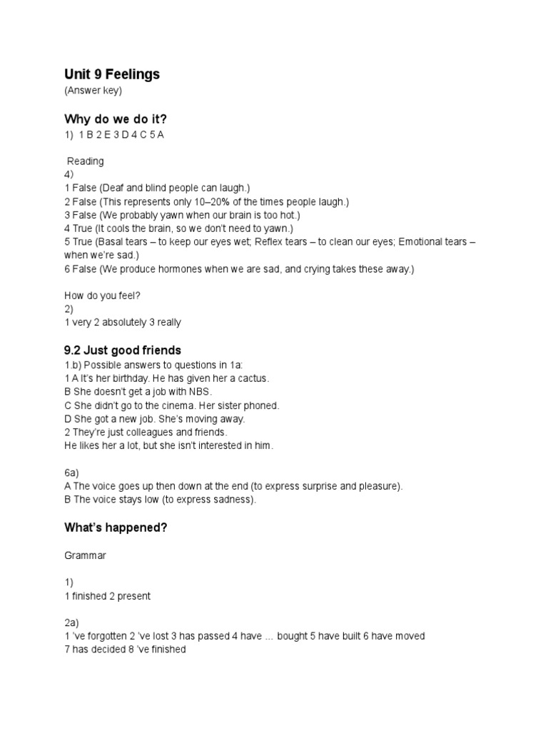 b1 U9 Answer Key | PDF