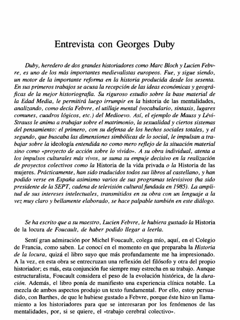 Georges Duby y la Historia Medieval | PDF | Science | Ciencia humana