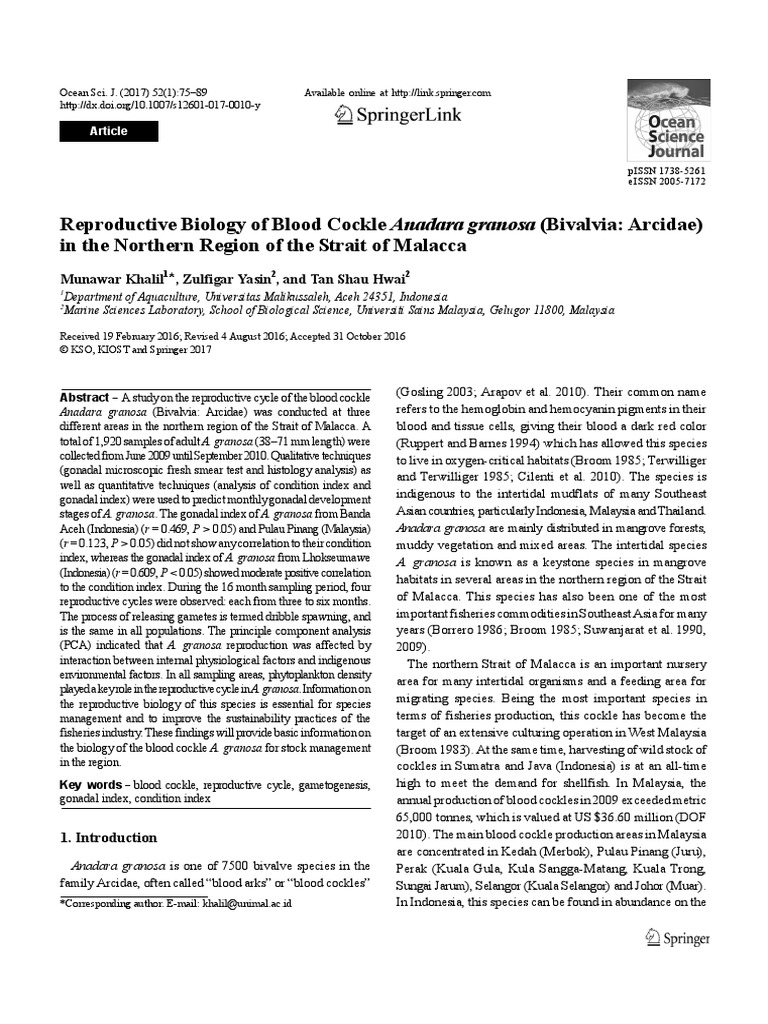 Reproductive Biology of Anadara granosa | PDF | Statistics | Histology