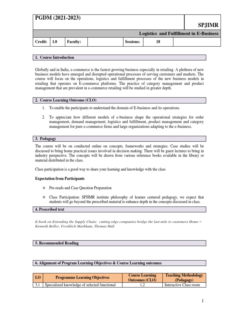 E-Business Logistics Course Overview | PDF | E Commerce | Electronic ...