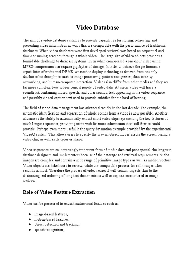 Video Database: Role of Video Feature Extraction | PDF | Image ...