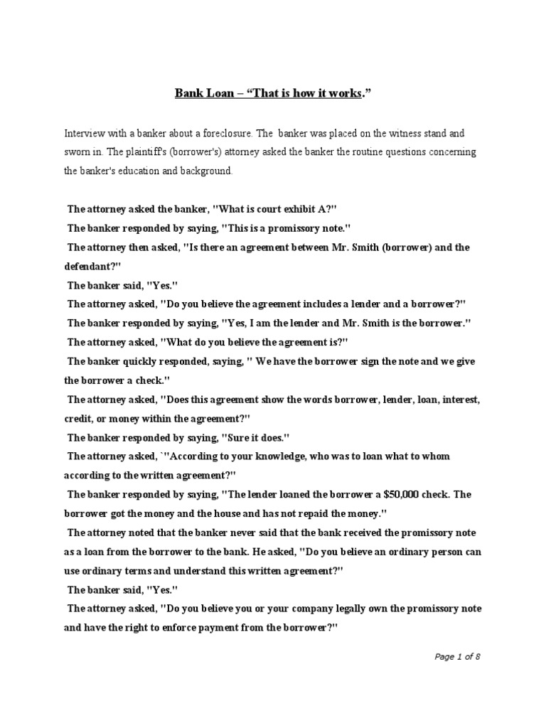 Bank Loan - "That Is How It Works.": Page 1 of 8 | PDF | Banks | Loans