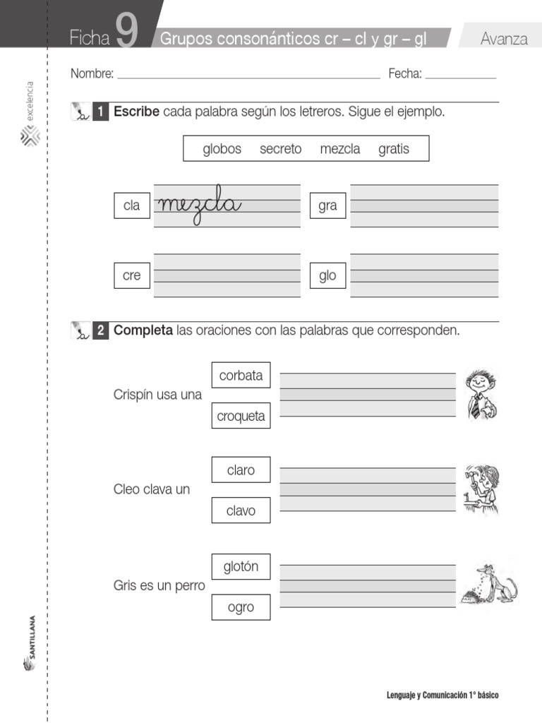 Ficha 9 Grupos Consonánticos CR - CL y GR - GL | PDF