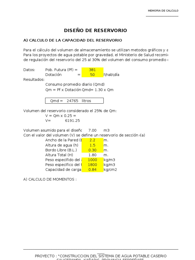Diseño de Reservorio | PDF | Reservorio | Volumen