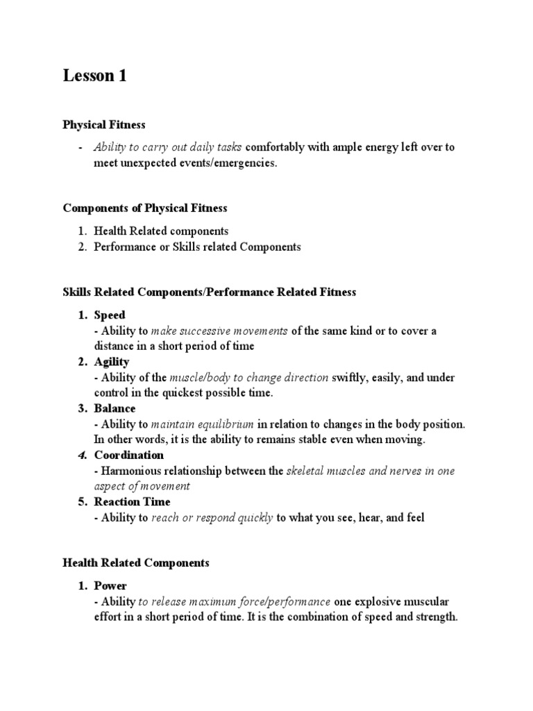 Health and Skill Components of Fitness | PDF
