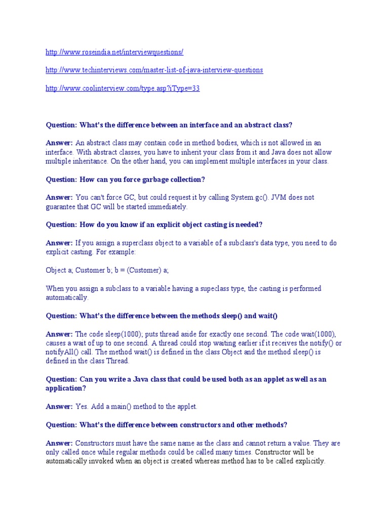 Java Interview Faqs Pdf Class Computer Programming Method Computer Programming