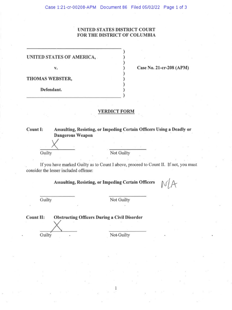US V Webster Verdict Form | PDF