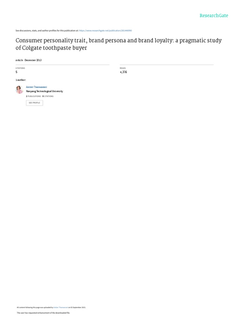 Consumer Personality Trait, Brand Persona and Brand Loyalty: A ...