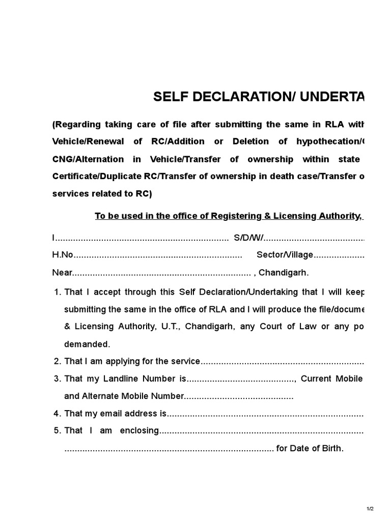 Self-Declaration and Undertaking Regarding Producing Vehicle ...