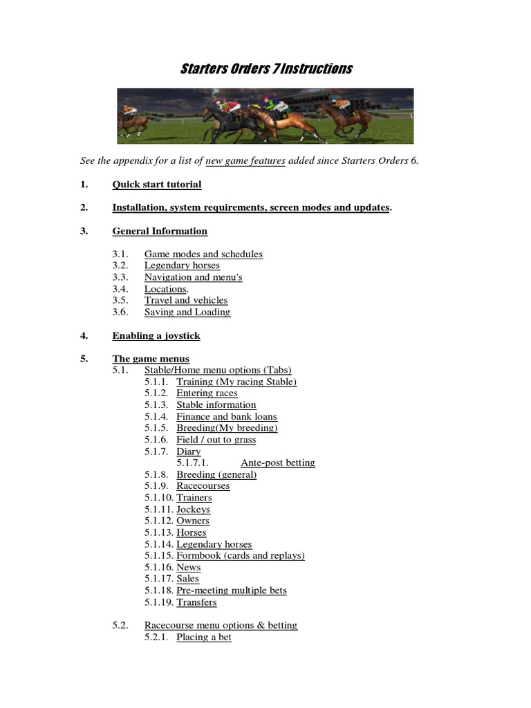 Starters Orders 7 Instructions: See The Appendix For A List of New Game Features Added Since ...