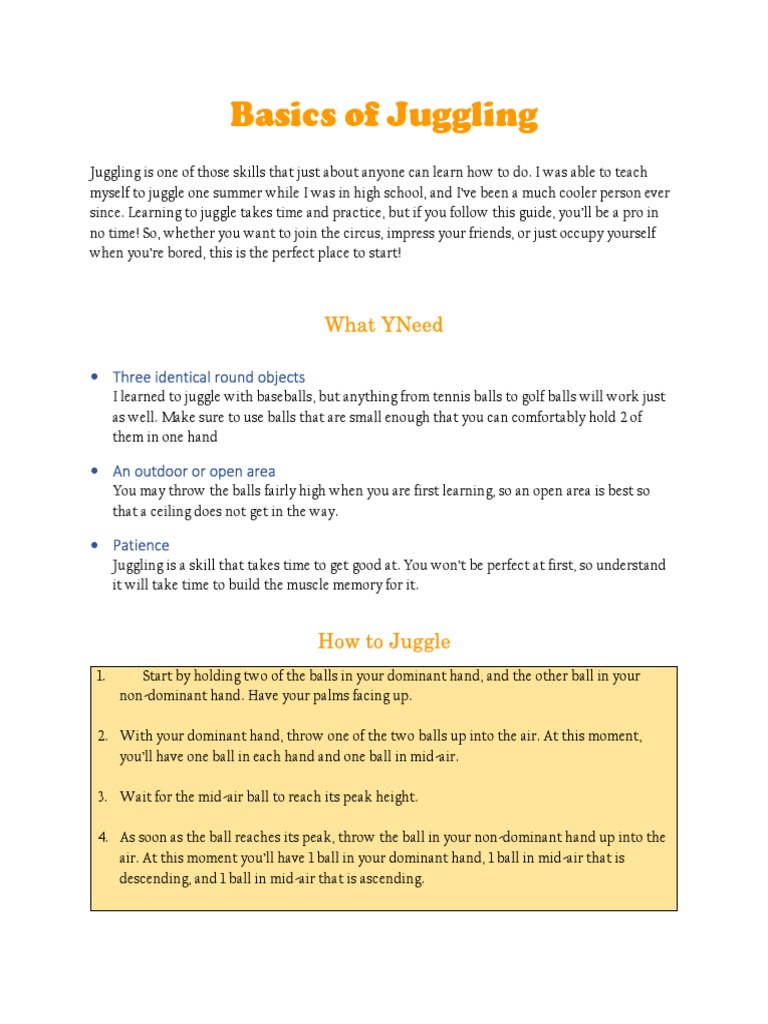Basics of Juggling: What Yneed | PDF | Handedness | Ball Games