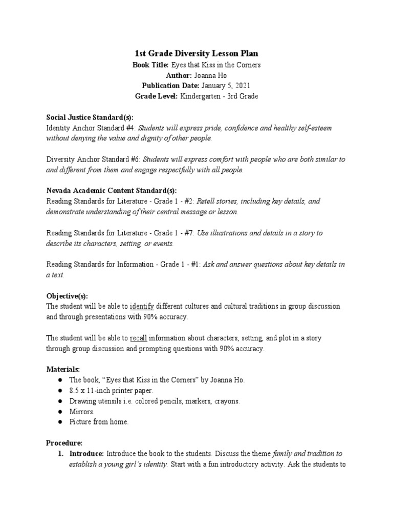 1st Grade Diversity Lesson Plan | PDF | Lesson Plan | Communication