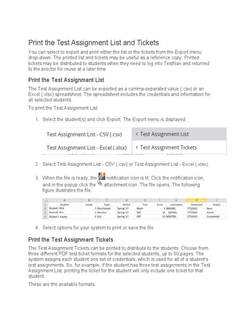 Print The Test Assignment List and Tickets | PDF | Career & Growth ...