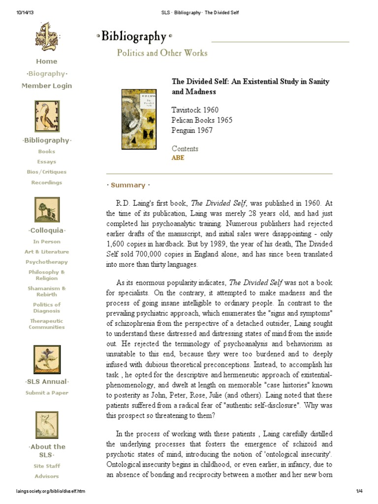 Summary of Divided Self | PDF | Psychosis | Psychology