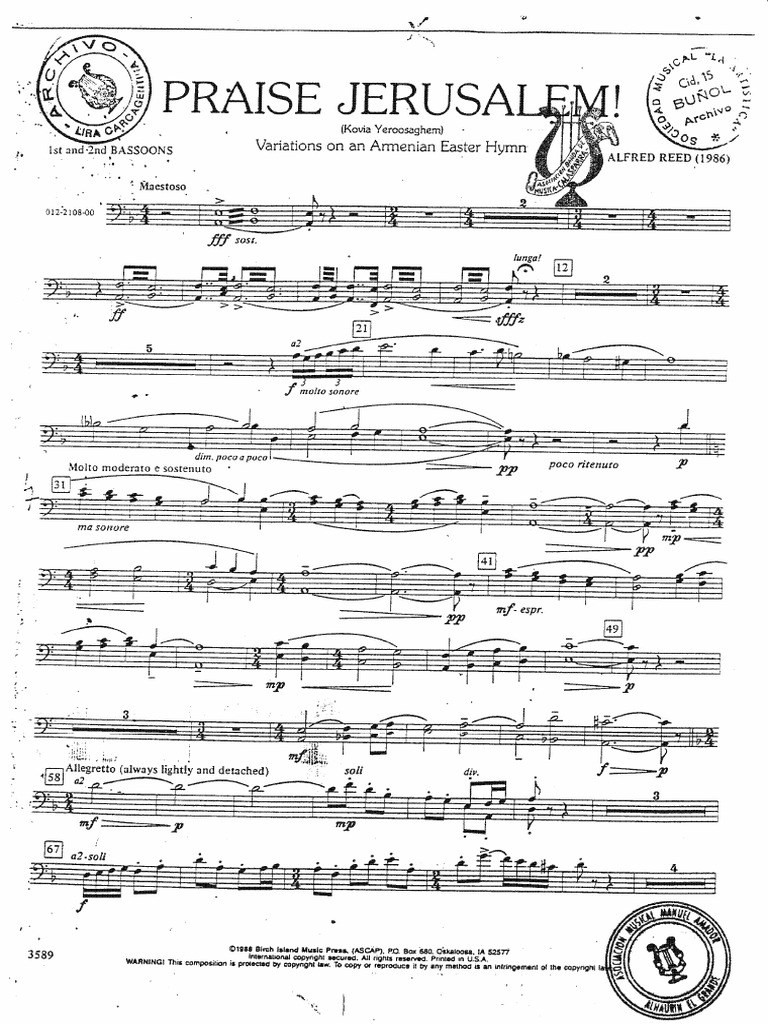 Praise Jerusalem - Alfred Reed - Fagot 1&2 | PDF