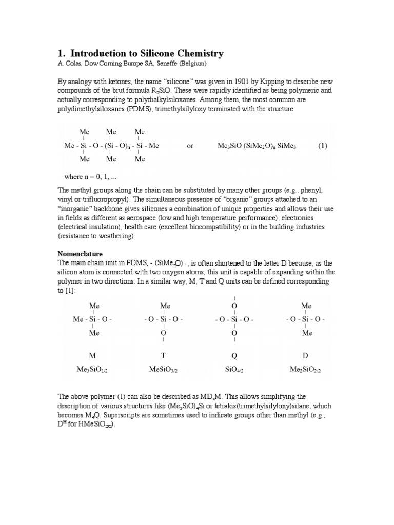 Overview of Silicone Chemistry | PDF | Polymers | Silicone