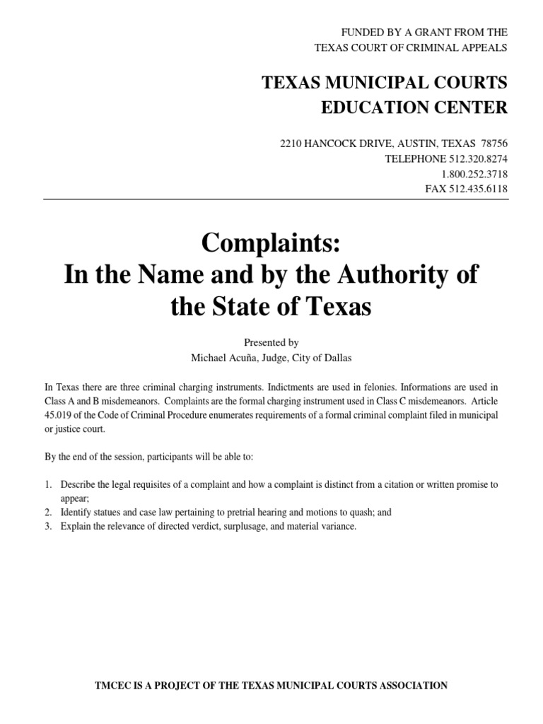 Municipal Court Complaint Requirements | PDF | Complaint | State Court ...