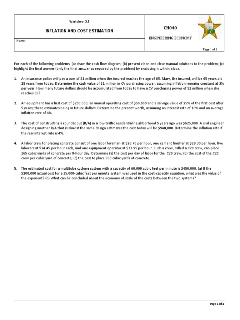 Inflation and Cost Estimation: Worksheet 3.8 | PDF | Interest | Inflation