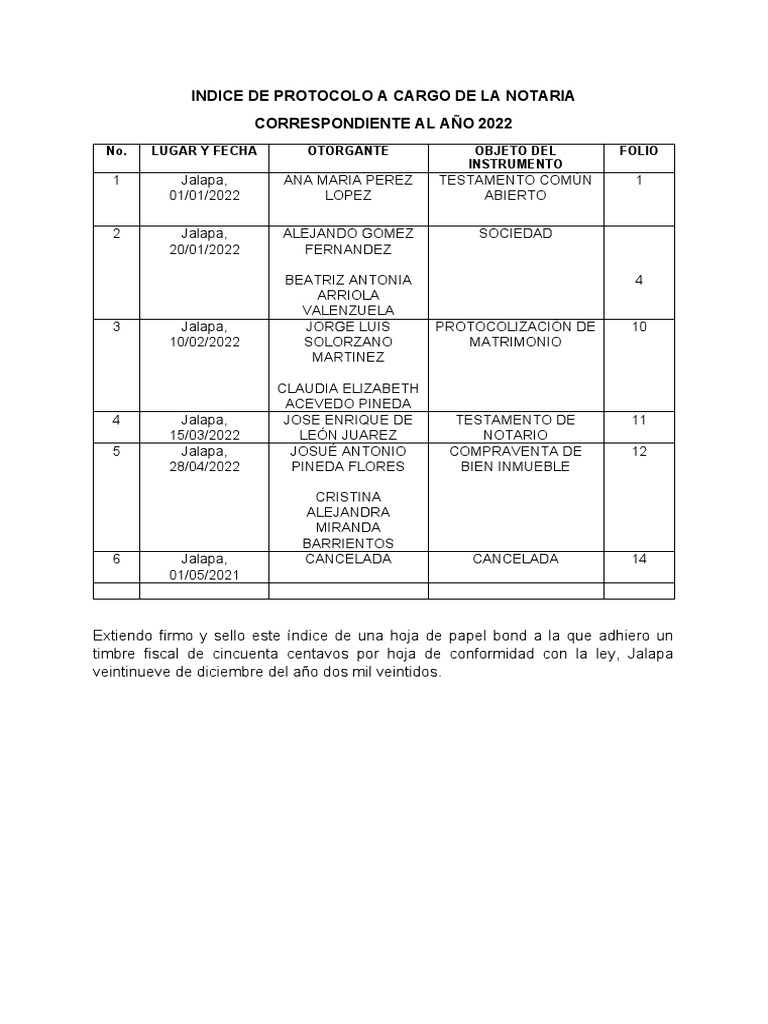 Indice de Protocolo | PDF