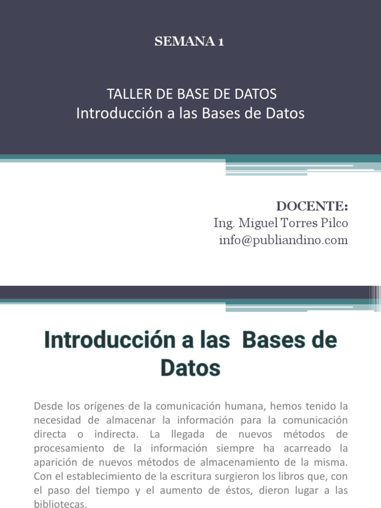 Taller Base de Datos - Sem 1 | PDF | Bases de datos | Archivo de ...
