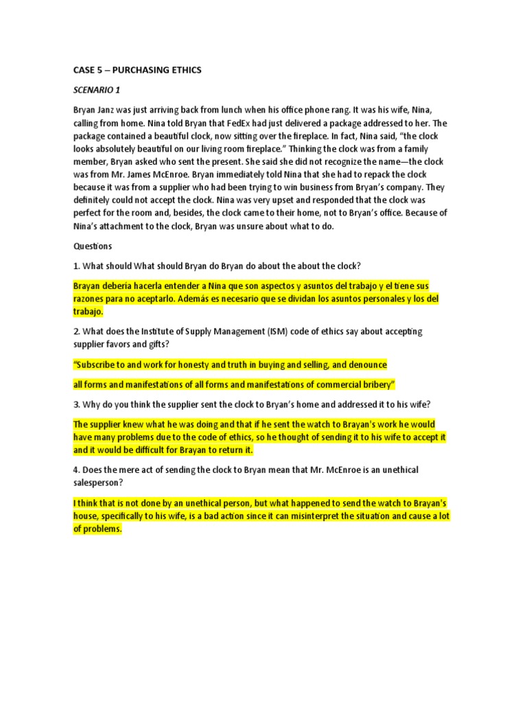 Case 5 Purchasing Ethics Abastecimientos | PDF | Procurement | Sales