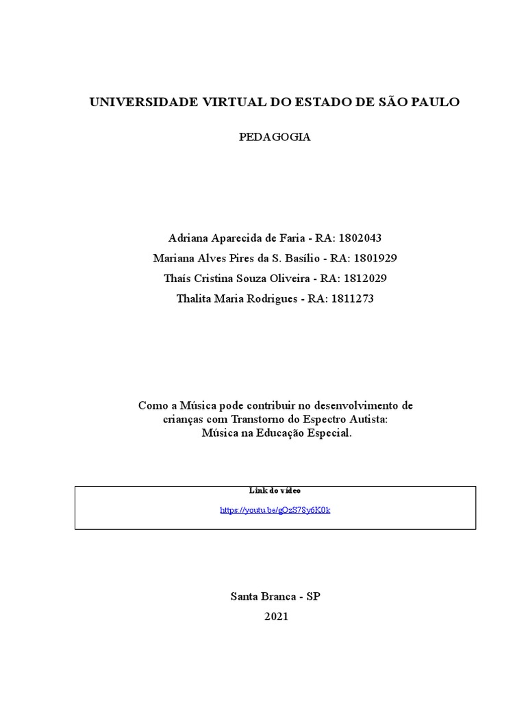 TCC Pronto | PDF | Autismo | Aprendizado