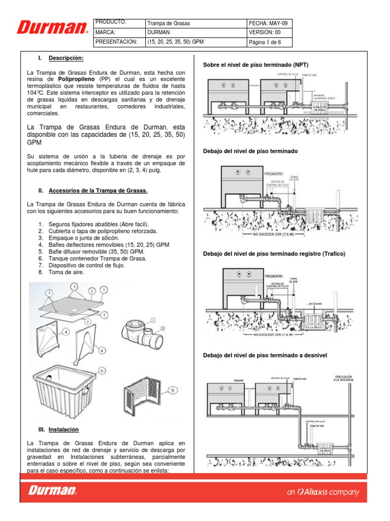 Instalación de Trampa de Grasas Durman | PDF | Agua | Tanques