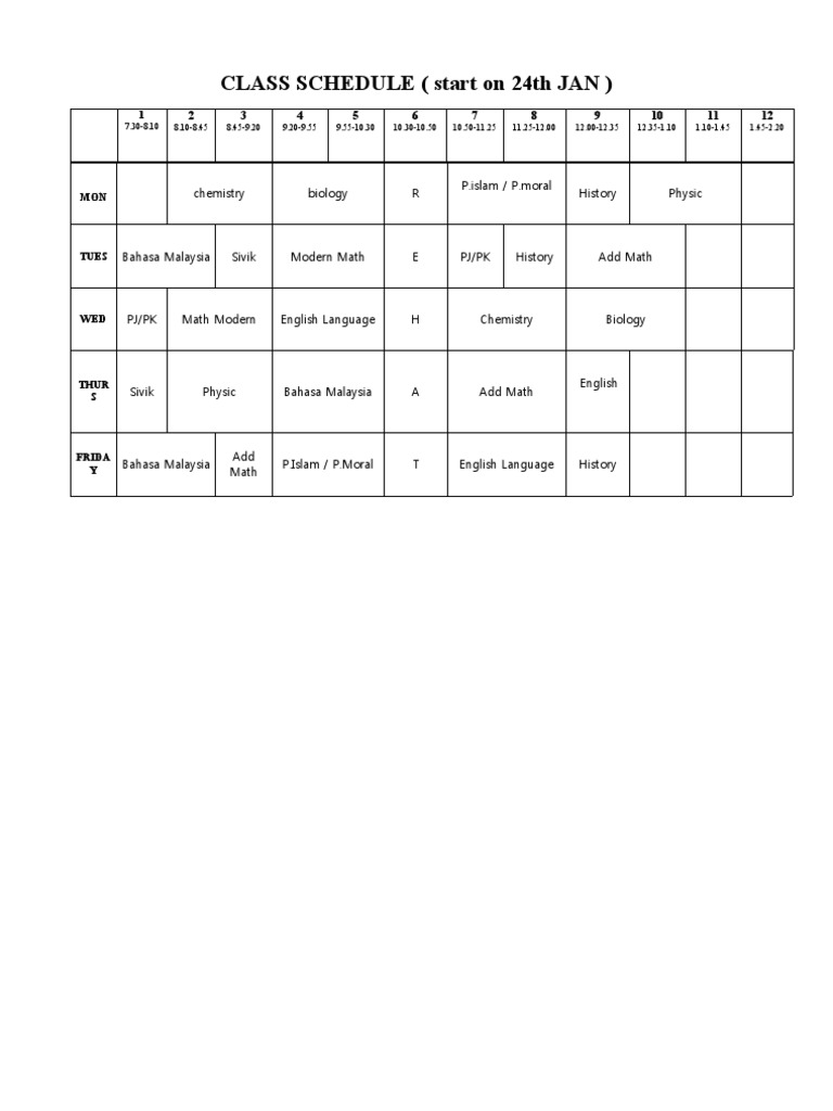 Class Schedule Starting January 24 | PDF