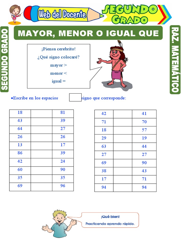 Mayor Menor o Igual Que para Segundo Grado de Primaria | PDF