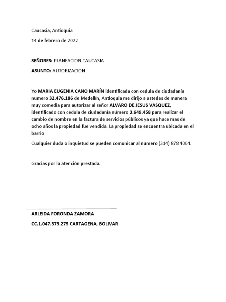 Carta Autorizacion Epm | PDF